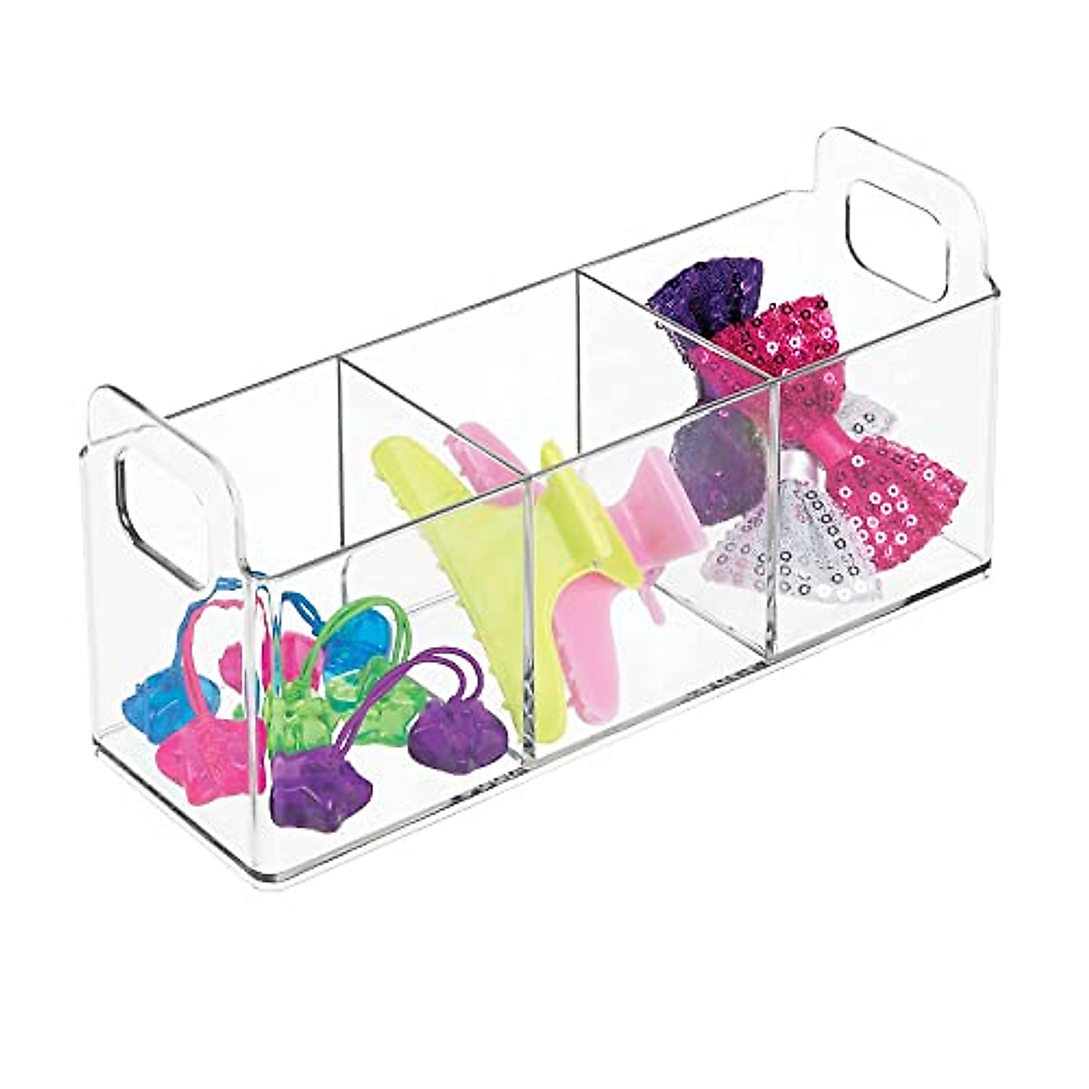 mDesign Plastic 3-Compartment Bathroom Organizer Storage Bin - Divided Makeup Caddy and Hair/Beauty Product Holder Tray - Perfect for Vanity, Counter, and Cabinet - Lumiere Collection, 2 Pack, Clear