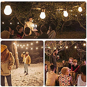 L.A. NOVA Outdoor String Lights Dimmable 48ft with 15 Plastic Edison LED Bulbs, Extendable & Dimmable, 2 Replacement Filaments for Patio, Cafe, Party, Porch