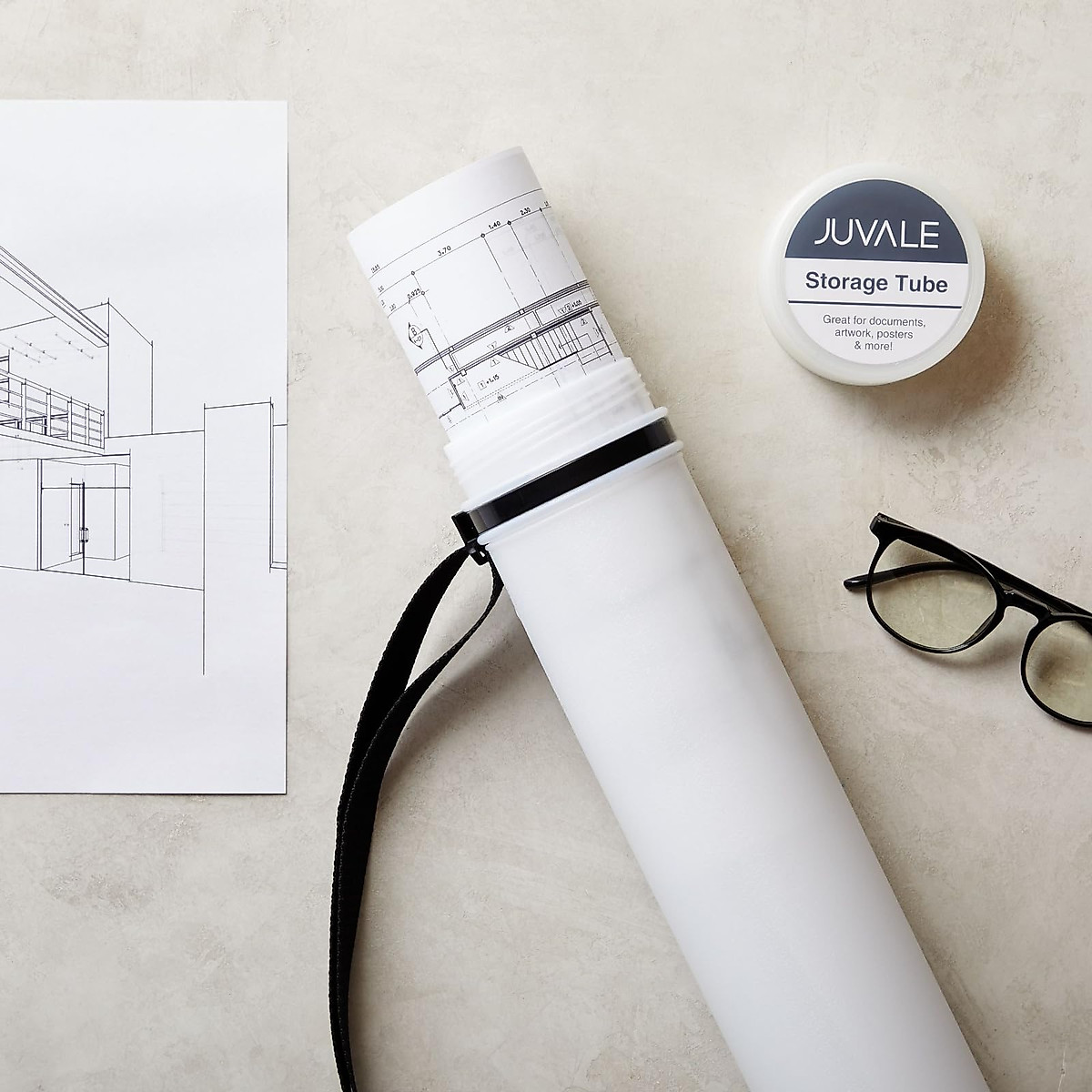 Expandable Poster Tube with Strap for Posters, Documents, Artwork, Blueprint Storage, Carrying Case for Architects, Teachers, Students, Artists (White, 24 to 40 Inches)