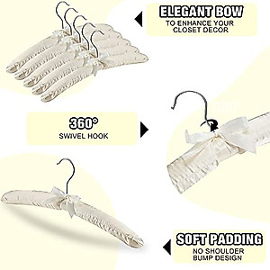 24 Pieces Satin Padded Hangers Satin Hangers with Anti-Rust Swiveling Hook Shoulder Hangers for Hanging Dresses, Sweaters, Suits and More (Beige)