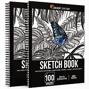 ZENACOLOR - Professional 200 Sheets Sketch Book 9"x12" with Spiral Bound and Hardback Cover - Pack of 2 - White Acid-Free Drawing Paper (100 g)