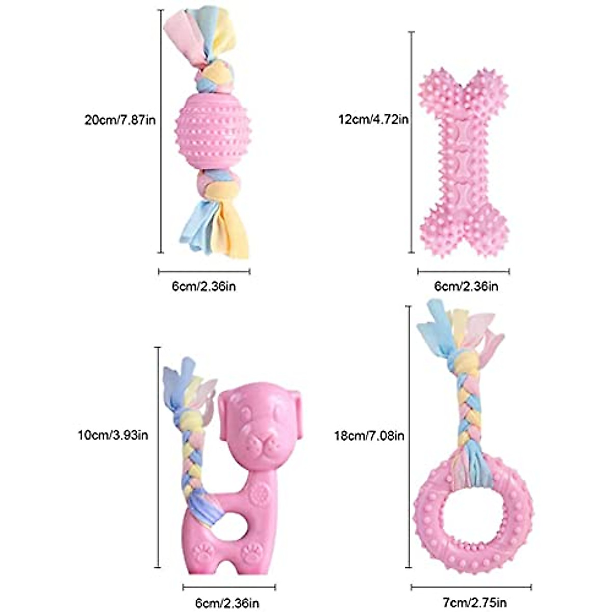 CAMITER Dog Chew Toys, 7pcs Dog Puppies Teething Chewing Toy Set with Ball and Colorful Ropes, Interactive Pet Toys for Small and Medium Dogs (Pink)