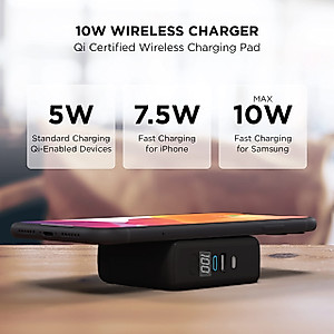 Limitless PowerPro Go 10,000mAh Power Bank 3-in-1 Wall Charger with Type-C Power Delivery, USB-A, & Qi Wireless Charging, Digital Display & Fast Charging for iPhone Android, Samsung (Black)