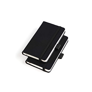 Vanpad (2 Pack) Pocket Notebook Small Hardcover Note Book 3" x 5.5", Mini Ruled Lined Journal, Leather Cover, with Pen Holder, Page Marker Ribbons, Inner Pockets, Black