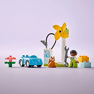 LEGO DUPLO Town Wind Turbine and Electric Car 10985 Early Development Building Toy, includes Charging Station for Pretend Play, Great Gift for Toddler Boys and Girls Ages 2 Years Old and Up