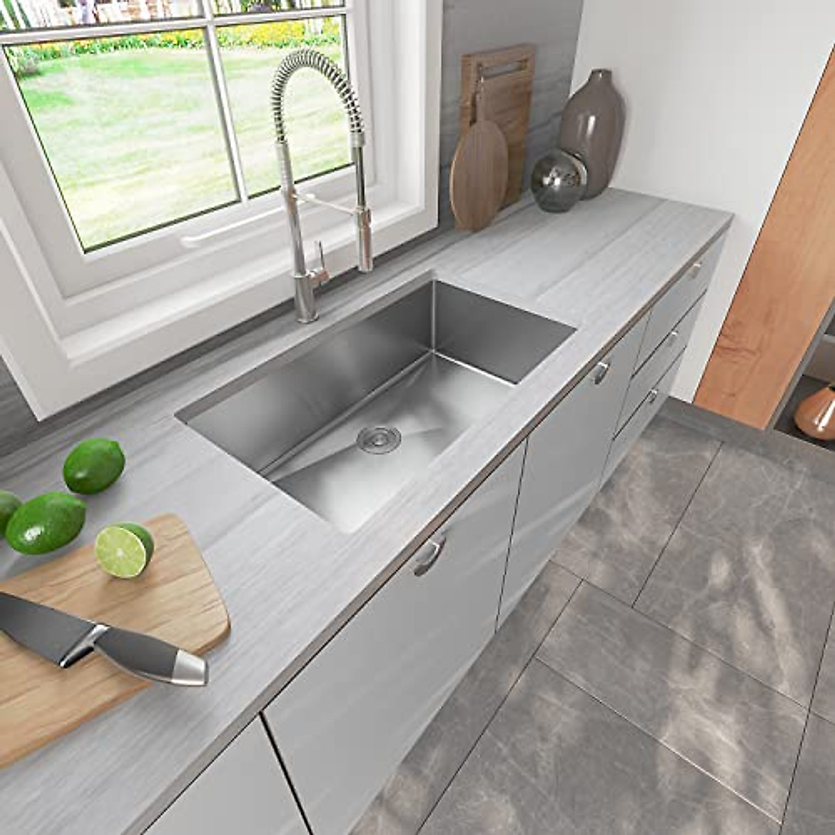 Sinber 32" x 19" x 10" Undermount Single Bowl Kitchen Sink with 18 Gauge 304 Stainless Steel Satin Finish HU3219S-S (Sink Only)