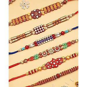 IndoTribe Rakhi for Brother - Set of 12, Rakhi for Brother and Bhabhi | Lumba Rakhi For Brother with Gift Set | Rakhi with Roli Chawal, Card | Brother Bhaiya Bhabhi Rakhi | Raksha Bandhan Rakhi