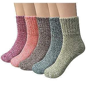 Pack of 5 Womens Thick Knit Warm Casual Wool Crew Winter Socks, Mixed Colors 1- 5 Pack,one size(fits shoe size 5-10)
