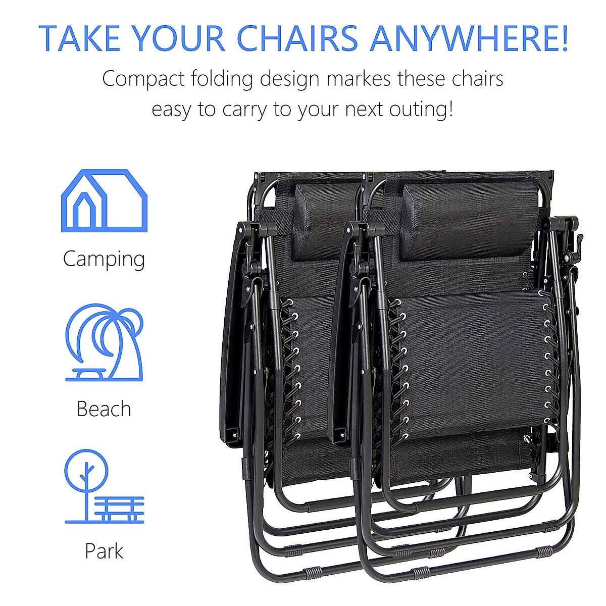 Meet perfect Zero Gravity Chairs Set of 2 with Canopy, Adjustable Outdoor Recliners Outdoor Patio Chairs Folding Reclining Lounge Chair w/Pillows and Cup Holder Trays- 2 Pack, Black