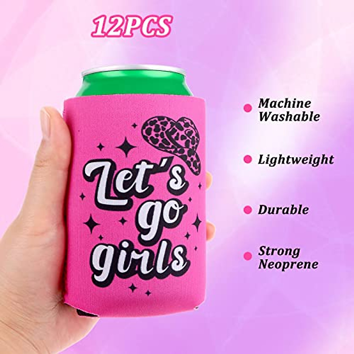 12 Packs Bachelorette Party Can Sleeves Skinny Beverage Sleeves Engagement Bridal Party Gifts Disco Cowgirl Bachelorette Party Can Holder for Bridal Cowgirl Wedding Party Decorations (Regular)