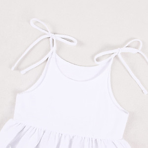 Toddler Baby Girl Summer Cotton Linen White Dresses Bow Straps Sleeveless with Pockets Little Girls Beach Sundress (White, 3-4T)