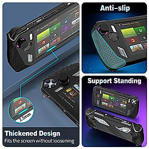 SUIHUOJI for Rog Ally Stand Protective Case, Silicone Accessories Protector, Soft Cover Skin Shell with 2 Pairs Thumb Grips Caps, Full Protection Kickstand for ASUS Rog Ally Handheld (Black)