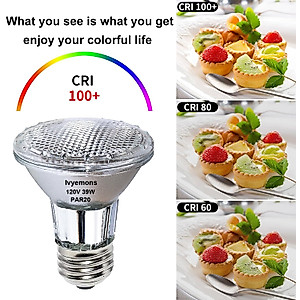 Ivyemons PAR20 Flood 39W 120V 480 Lumens- 2 Pack PAR20 Flood Light Bulbs with E26 Base, PAR20 Dimmable 2800K Warm White, Long Lasting 39W PAR20 Bulb for Recessed Lighting & Hood Range Light Bulbs