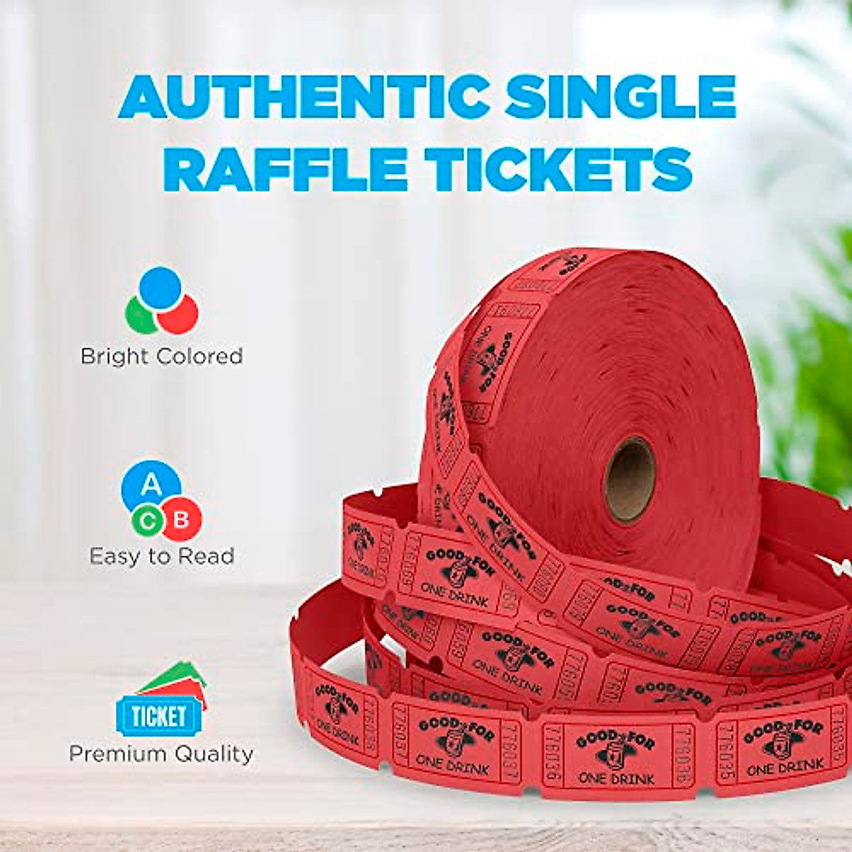Raffle Tickets - Good for One Drink Single Roll - Roll of 2000 Drink Raffle Tickets (White)