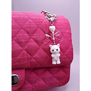 Agromusk Cute Cat Keychain,Fuzzy Kitty Cat Decor Gifts for Cat Lovers Girlfriend Y2K Heart Bow Ornament Pendent Women Girls Kawaii Cat Charms for Bags Backpack Wallet