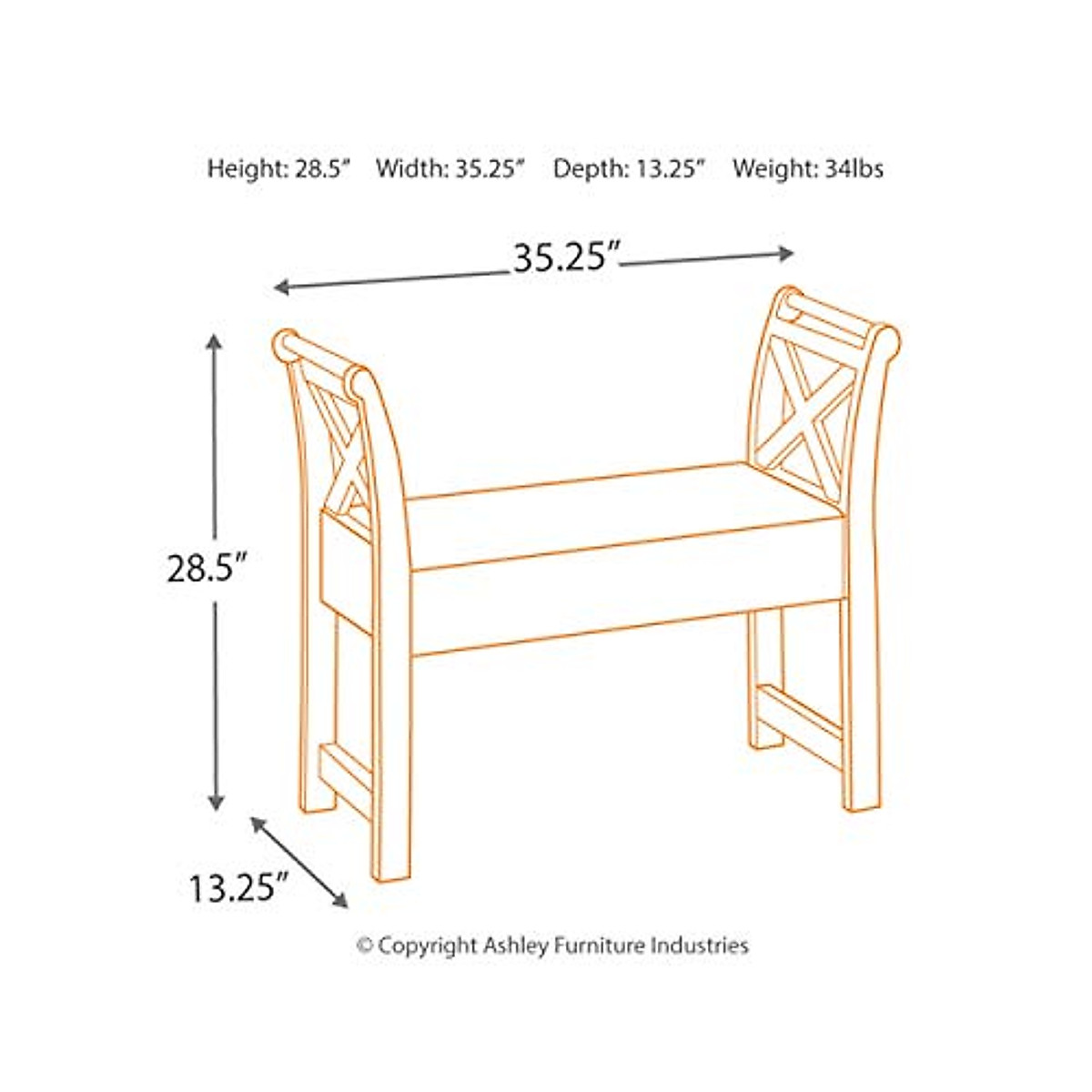 Signature Design by Ashley Storage Accent Bench-Casual-Warm Finish, 13.2"D x 35.1"W x 28.5"H, Abbonto - Brown