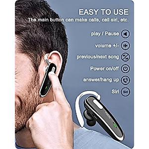 Ybtoo Bluetooth Headset, V5.1 Ultralight Wireless Handsfree Earpiece Cell Phone with Noise Cancellation Microphone for iPhone Android Samsung Laptop Trucker Driver