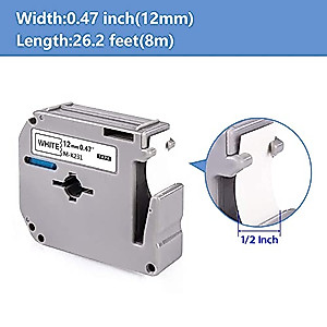 Compatible M-231 for Brother P-Touch M Tape 12mm 0.47" White M-K231 M231 MK231 M-231S for Brother PT-M95 PT65 PT70 PT90 PT80 PT85 Label Makers，6-Pack
