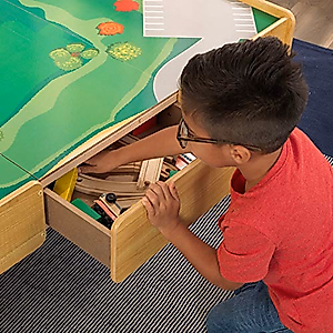 KidKraft Double-Sided Wooden Train and Activity Table with Built-In Storage Drawer, Natural ,Gift for Ages 3+