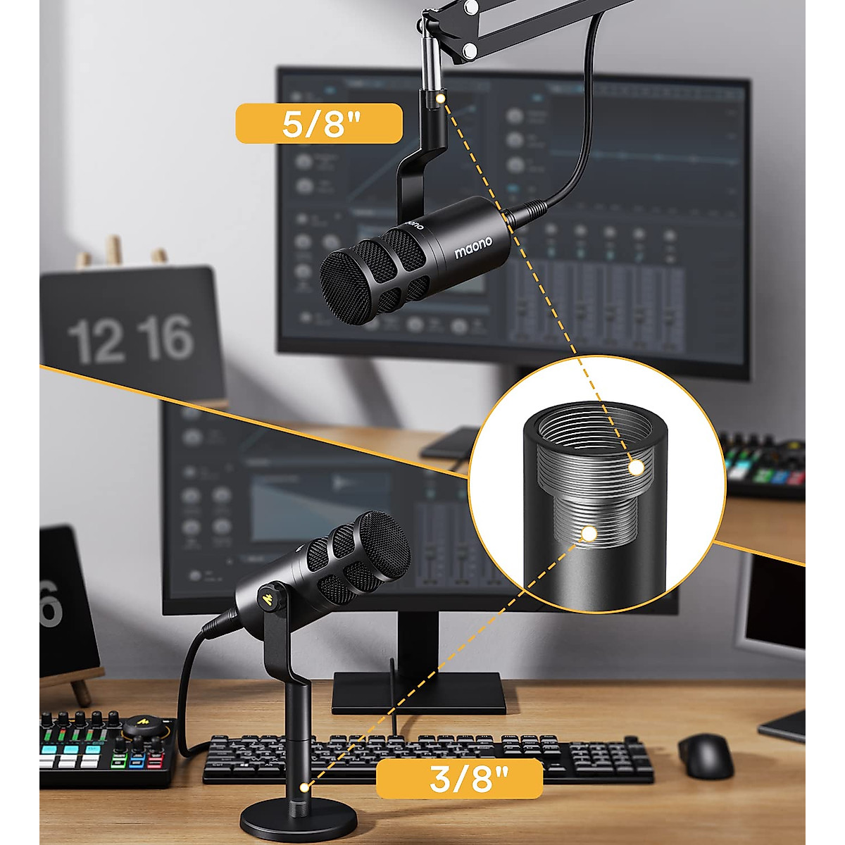MAONO XLR Podcast Microphone, Cardioid Studio Dynamic Mic for Vocal Recording, Streaming, Voice-Over, Voice Isolation Technology, Metal Mic, Works for Audio Interface, Mixer, Sound Card-PD100