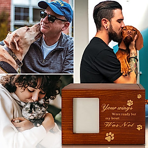 Pet Urns for Dog or Cat Ashes, Pet Cremation Urns with Photo Frame, Pet Memorial Keepsake Cat or Dog Memory Box with Black Flannel as Lining, Loss Pet Sympathy Remembrance Gift(Wooden)