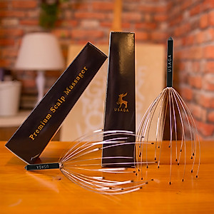 USAGA 20 Fingers Head Massager Scalp Massager Head Scratcher Extendable Back Scratcher for Scalp Body Relaxing (Black)
