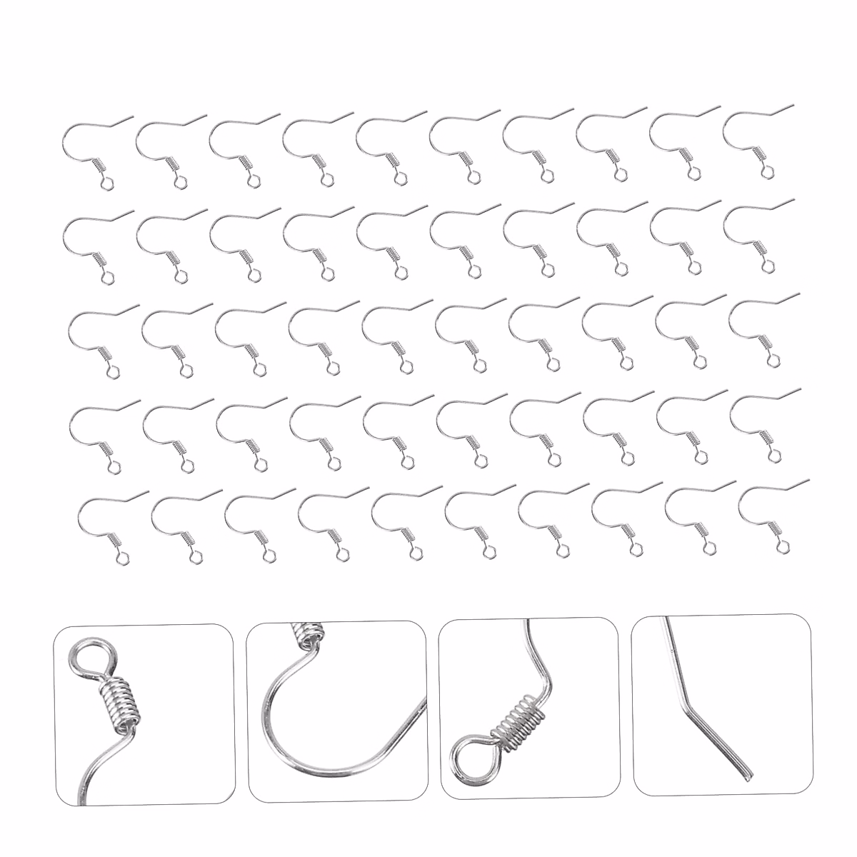 TEHAUX Earring Accessories Kit 50pcs Earring Hooks in Silver Copper Safe and Easy to Wear for DIY Jewelry