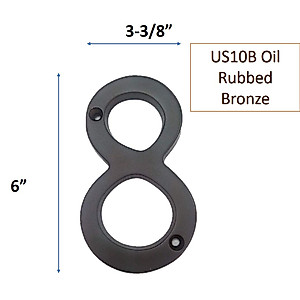 QCAA Traditional Heavy Forged Brass House Number, 6", 8, US10B Oil Rubbed Bronze