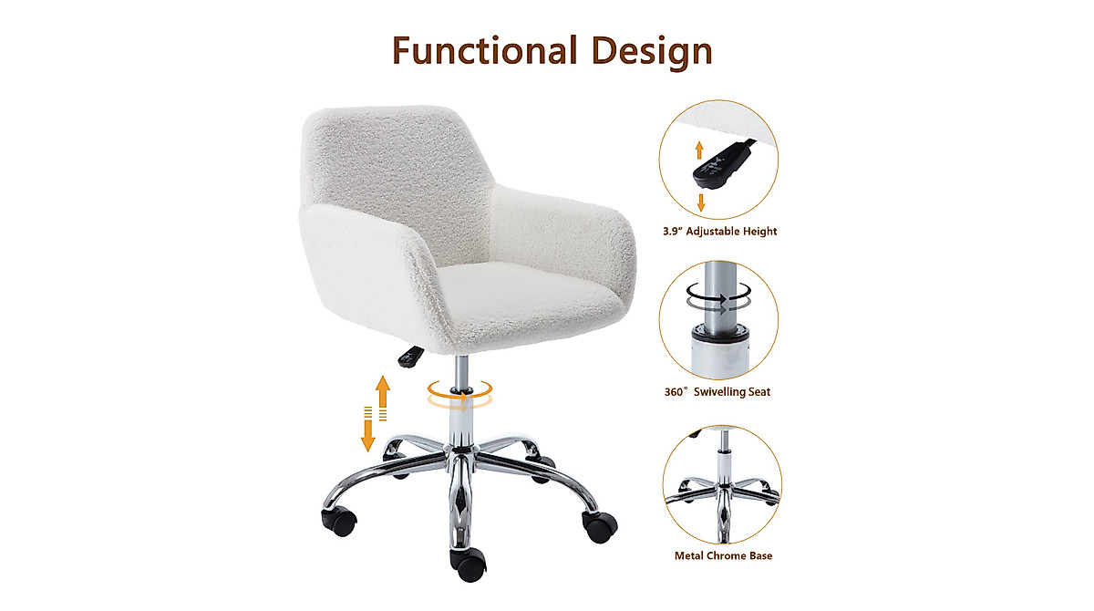 Henf White Vanity Chair Desk Chair Small Home Office Makeup Adjustable ...