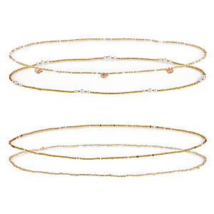 4 Pieces Waist Beads for Women African Belly Beads Chain Elastic Body Beads Chains Beach Beads Chain Bikini Jewelry for Women