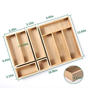 TENIBYC Drawer Organizer, Wood Drawer Organizer Utensil Tray, Silverware Organizer, utensil organizer Storage Box with Various Sizes for Office, Kitchen, Bedroom, Bathroo(5 Boxes)