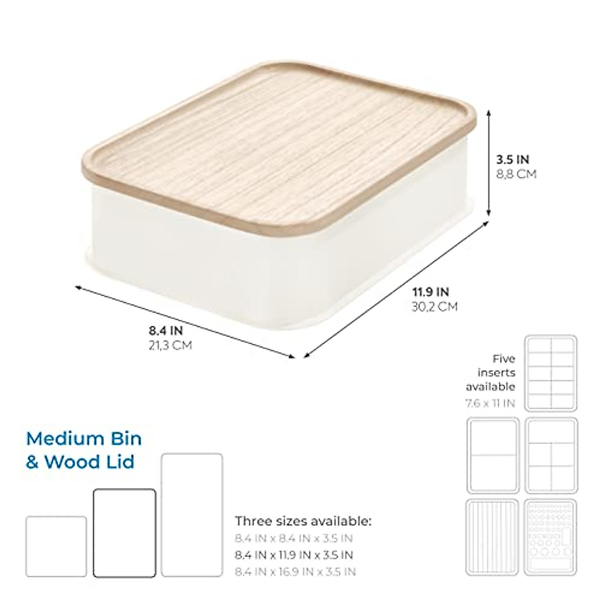 iDesign Recycled Plastic Medium Storage Bin with Paulownia Wood Lid, Coconut