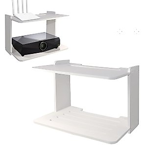 Projector Mount Shelf, Projector Wall Mount Shelf 2 Layers Wall Mount Floating Shelves Wall Hanging Shelf for Router Projector Camera TV Accessories 2 Installation Methods Ventilation Design