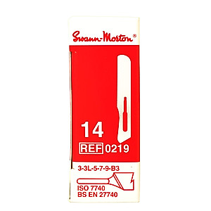 Swann Morton No.14 STERILE Carbon Steel Scalpel Blades - Box of 100 - Brand New Stock Dated 2023 - Made in England (UK) - Finest Precision Blades - Durable Quality for Experts & Professionals