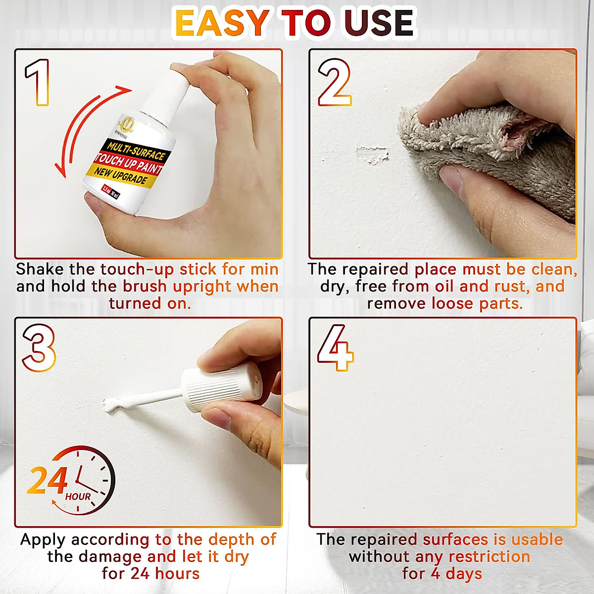 White Touch Up Paint, Multi-Surface Touch Up Paint Pen, White Paint for Chips, Scratches, Interior and Exterior House Paint for Wall Enamel Furniture Appliance Porcelain Cabinet Bath(Semi-Gloss)