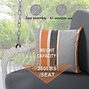 XD Designs Modern PE Wicker Porch Swing, 2-Seater Hanging Bench, 2 Person Front Hanging Porch Swing Bench with Chains, Cushion, Pillow for Backyard Garden Poolside, Max 500 Lb (White-FM)