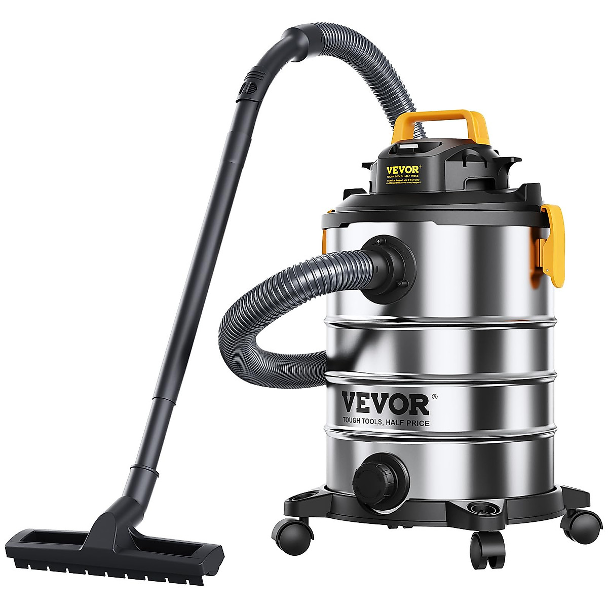 VEVOR Stainless Steel Wet Dry Shop Vacuum, 8 Gallon 6 Peak HP Wet/Dry Vac, Powerful Suction with Blower Function w/Attachment 2-in-1 Crevice Nozzle, Small Shop Vac Perfect for Carpet Debris, Pet Hair