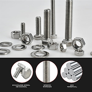 Dana Fred 104PCS 304 Stainless Steel Bolts and Nuts Kit,Hex Bolts and Nuts Assortment Set,1/4-20,5/16-18,3/8-16,15 Sizes Machine Screw Assortment Kit