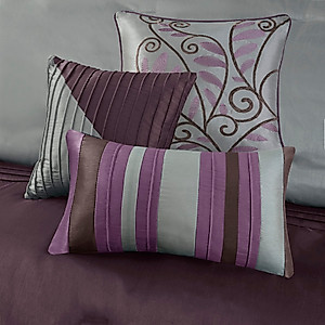 Madison Park Amherst Faux Silk Comforter Set-Casual Contemporary Design All Season Down Alternative Bedding, Matching Shams, Bedskirt, Decorative Pillows, King(104"x92"), Purple, 7 Piece (MP10-127)