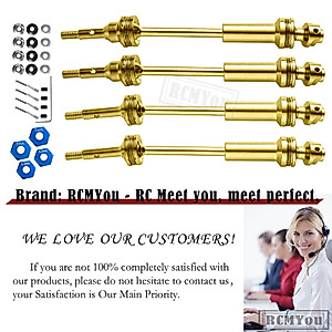RC Stainless Steel Drive Shaft CVD Upgrades Part for 1/10 Slash VXL 4X4,Rustler VXL 4X4,Stampede VXL 4X4,Hoss VXL 4X4 4WD,4PCS Front Rear #45 Axles with Hex,Gold