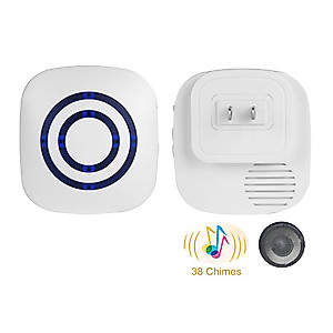 Wireless Home Security Driveway Alarm, Enegg Entry Alert, Visitor Door Bell Chime with 2 Plug-in Receiver and 1 PIR Motion Sensor Detector Alert System, Quality Sound and LED, 38 Melodies