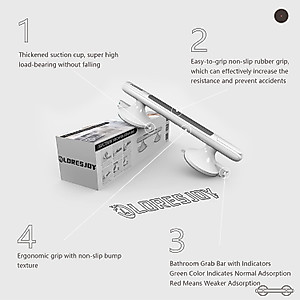 LORESJOY Handicap Grab Bars for Bathtubs and Showers, 12 inch Grab Bars for Bathroom with Indicators, Suction Cup Shower Handle for Elderly, Balance Assist Safety Bath Handle Bathroom Balance Bar