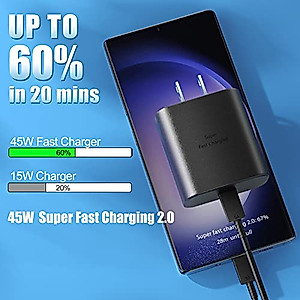 45W Samsung Super Fast Charger Type C, USB C Android Phone Charger Fast Charging for Samsung Galaxy S23 Ultra/S23 Plus/S22 Ultra/S22+/S22/S21 ultra/S20/Note 20,10 FT Cable with PPS Wall Charger Block