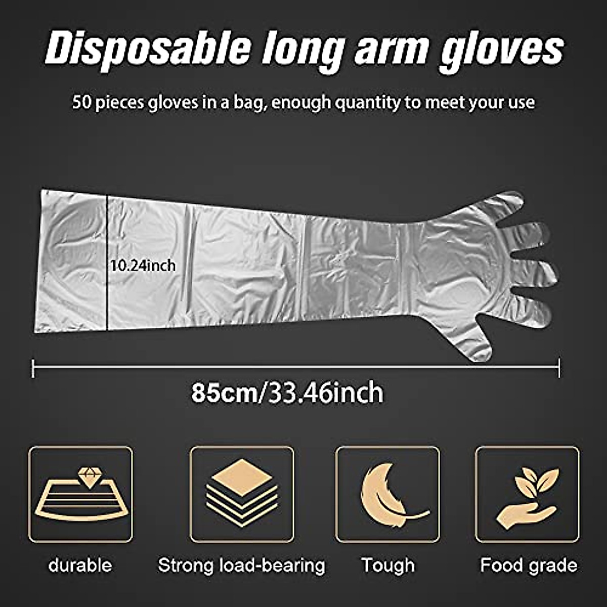 Barafat 50 Pieces Disposable Field Dressing Gloves, Veterinary Insemination Rectal Long Gloves, Extra Long Sleeve Full Arm Gloves, Cow Deer Palpation Gutting Gloves (Transparent)