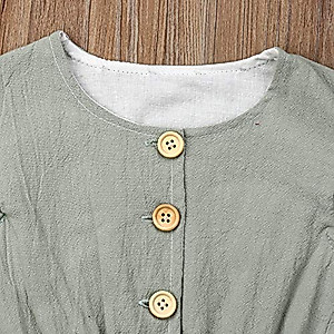 Toddler Kids Baby Girl Flutter Sleeve Short Romper Jumpsuit Botton Down Shirt Tops with Bowknot (Light Green 6-12 Months)