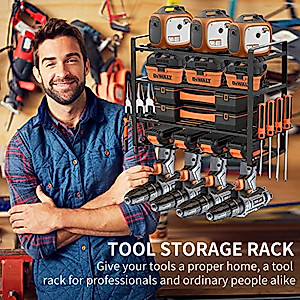 Jubilin Power Tool Organizer Wall Mount, Heavy Duty Cordless Power Tools Holder, Garage Tool Organizer and Storage, Practical Power Tool Storage Rack, Perfect for Father's Day - 4 Layers, Black