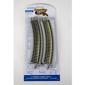 Bachmann Trains - Snap-Fit E-Z TRACK 15” RADIUS CURVED TRACK (4/card) - NICKEL SILVER Rail With Gray Roadbed - HO Scale