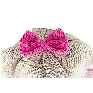 Ding Dong Baby Kid Girl Winter Knitted Bowknot Hat+Scarf+Gloves 3 Pieces Set(6-12M) Khaki