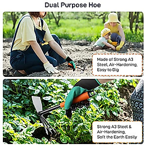 HEMOPLT Gardening Tools, 6-Piece Heavy Duty Garden Tool Set, Rust-Proof Gardening Hand Tools with Durable Organizer Handbag, Outdoor Hand Tools, Ideal Garden Tool Kit Gifts for Women and Men