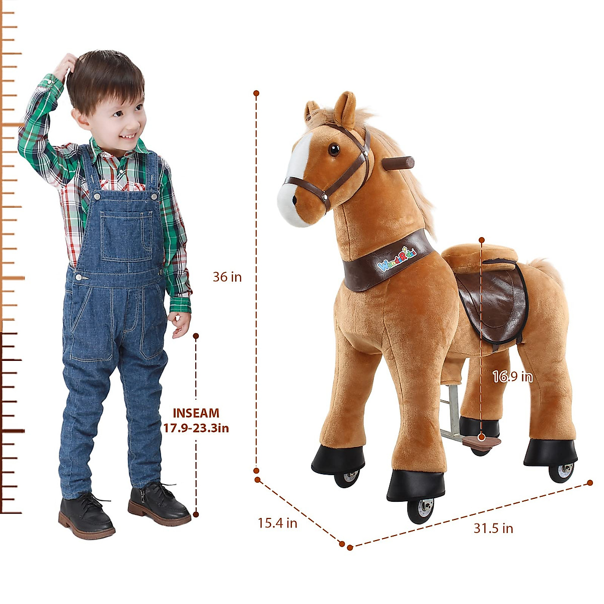 WondeRides Ride on Rocking Horse Toy Pony Cycle Plush Walking Animal Giddy up Pony Mechanical Riding Horse Medium Size 4 for Toddler Age 4-9 (36 Inch Height), Walking Horse Toy with Wheels